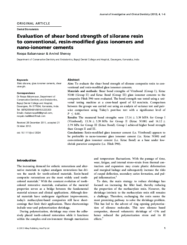 (PDF) Evaluation of shear bond strength of silorane resin to ...