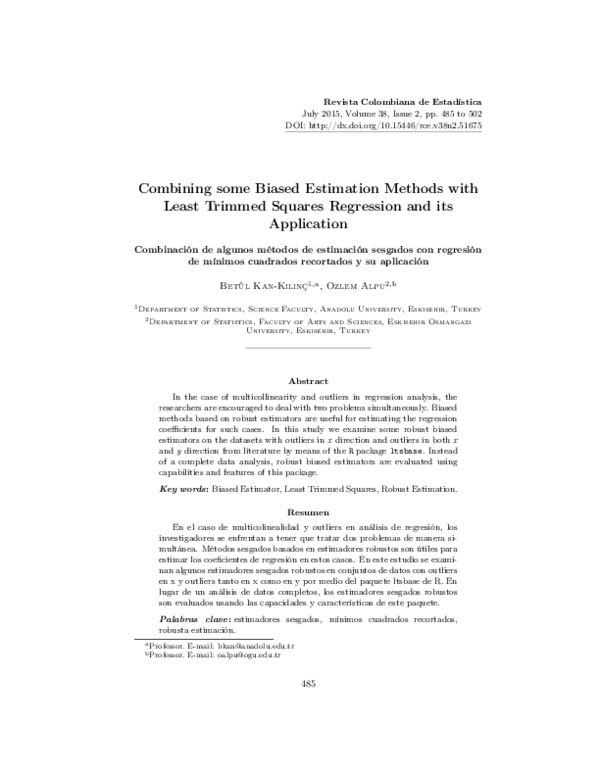 (PDF) Combining Some Biased Estimation Methods with Least Trimmed Squares Regression and its ...