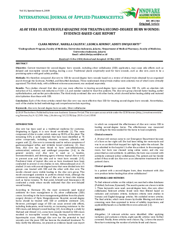 (PDF) Aloe Vera vs. Silver Sulfadiazine for Treating Second-Degree Burn Wounds: Evidence-Based ...