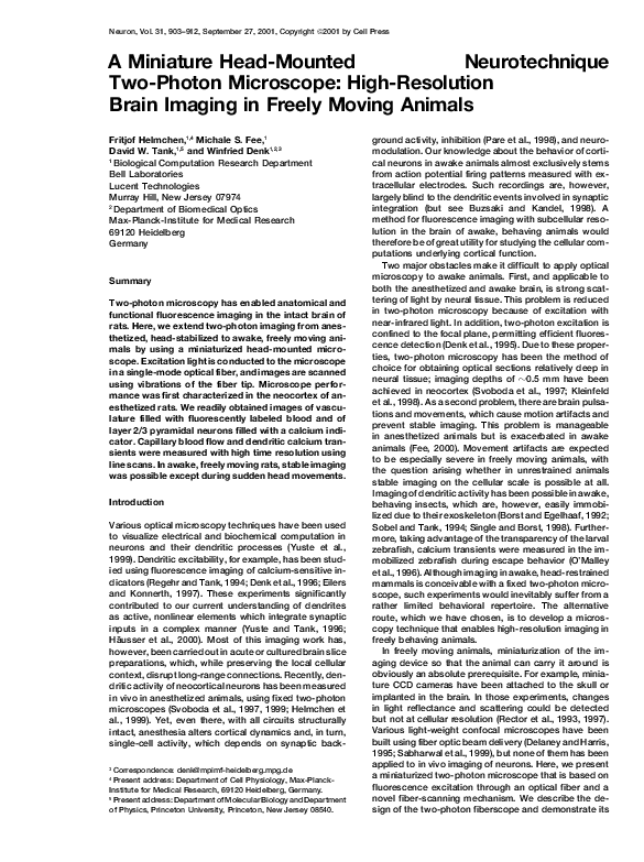 (PDF) A Miniature Head-Mounted Neurotechnique Two-Photon Microscope ...