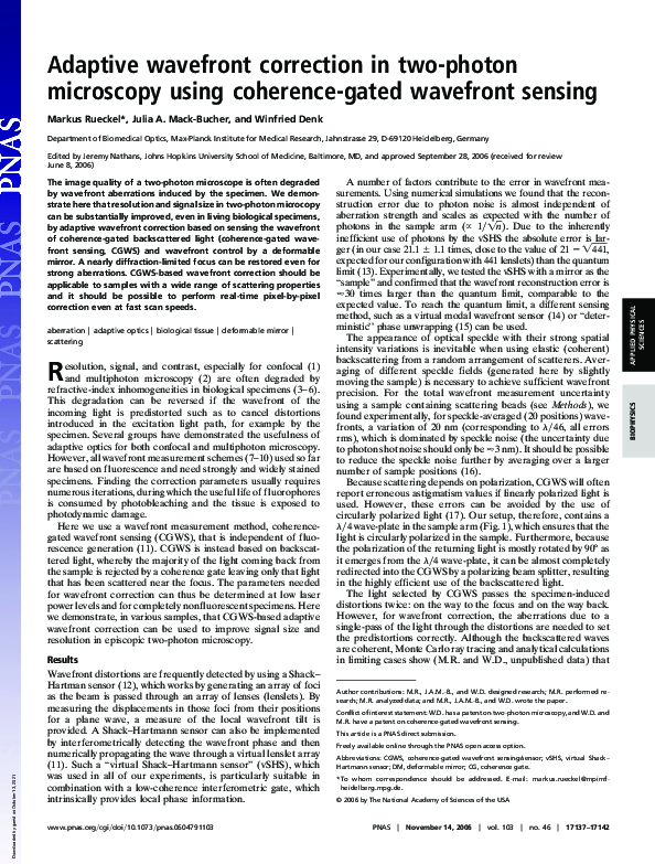 (PDF) Adaptive wavefront correction in two-photon microscopy using coherence-gated wavefront sensing