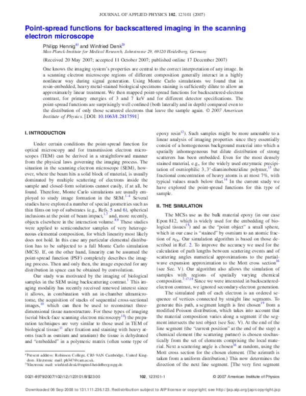 (PDF) Point-spread functions for backscattered imaging in the scanning electron microscope ...