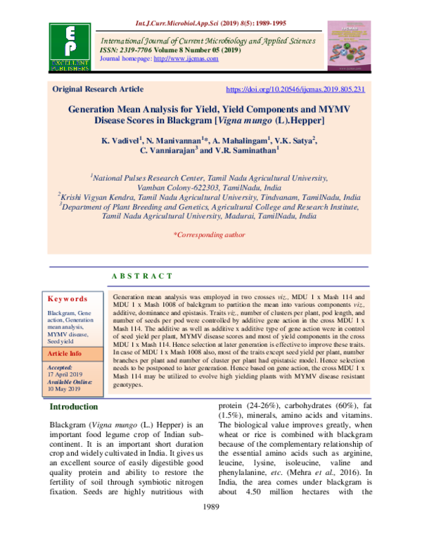 (PDF) Generation Mean Analysis for Yield, Yield Components and MYMV Disease Scores in Blackgram ...