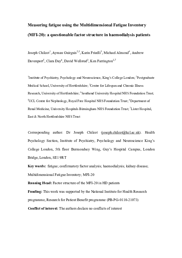(PDF) Measuring Fatigue Using the Multidimensional Fatigue Inventory-20 ...