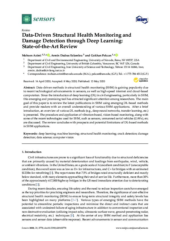 (PDF) Data-Driven Structural Health Monitoring and Damage Detection through Deep Learning: State ...