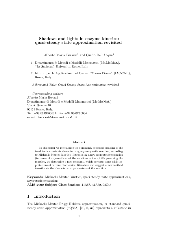 (PDF) Shadows and lights in enzyme kinetics: quasi-steady state ...