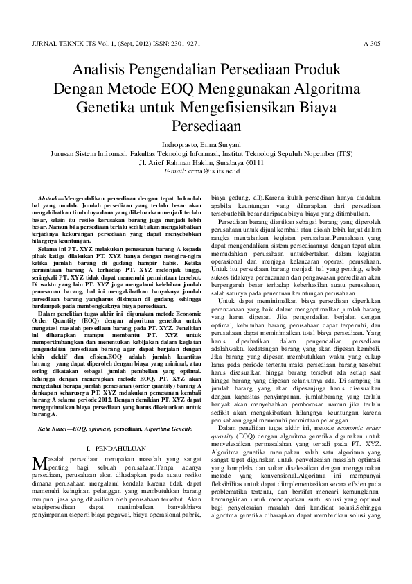 (PDF) Analisis Pengendalian Persediaan Produk Dengan Metode EOQ Menggunakan Algoritma Genetika ...