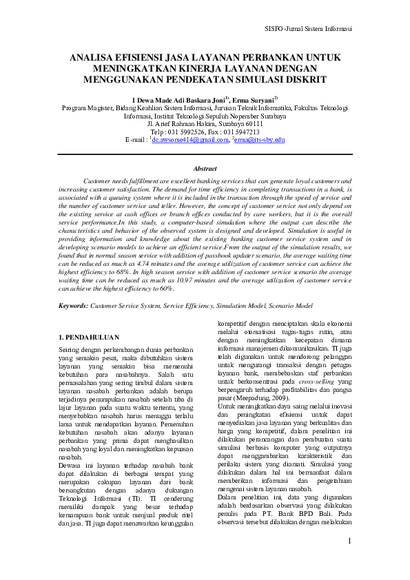 (PDF) Analisa Efisiensi Jasa Layanan Perbankan Untuk Meningkatkan ...