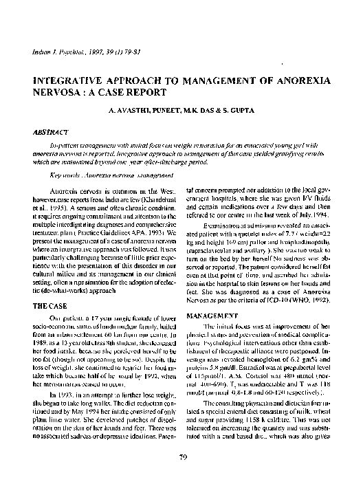 (PDF) Integrative approach to management of anorexia nervosa : a case ...