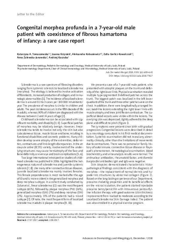 (PDF) Congenital morphea profunda in a 7-year-old male patient with ...