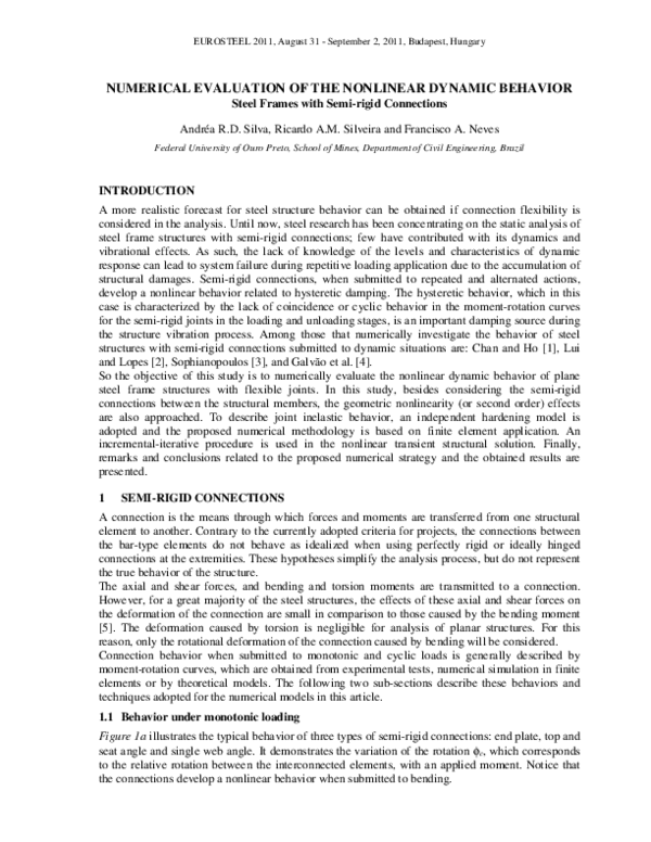 (PDF) Numerical evaluation of the nonlinear dynamic behavior of steel frames with semi-rigid ...