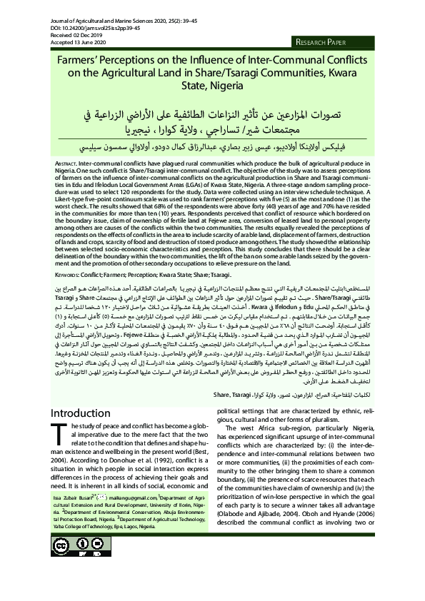 (PDF) Farmers' Perception on the influence of Inter-communal Conflicts on Agricultural ...