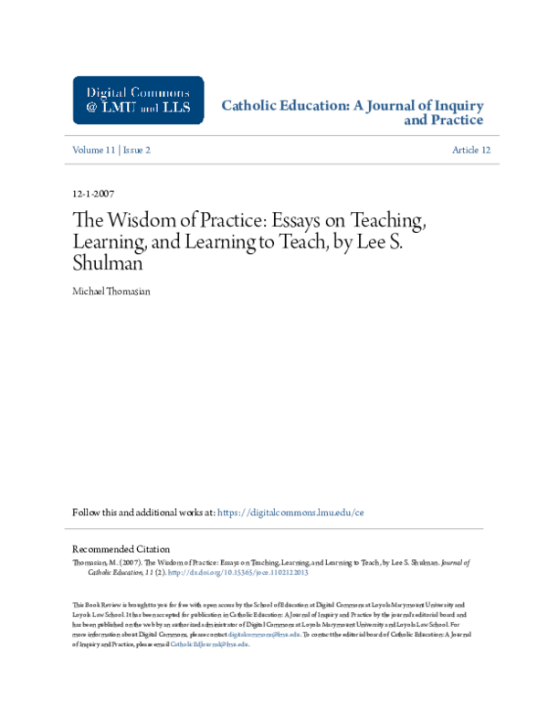(PDF) The wisdom of practice: Essays on teaching, learning, and ...