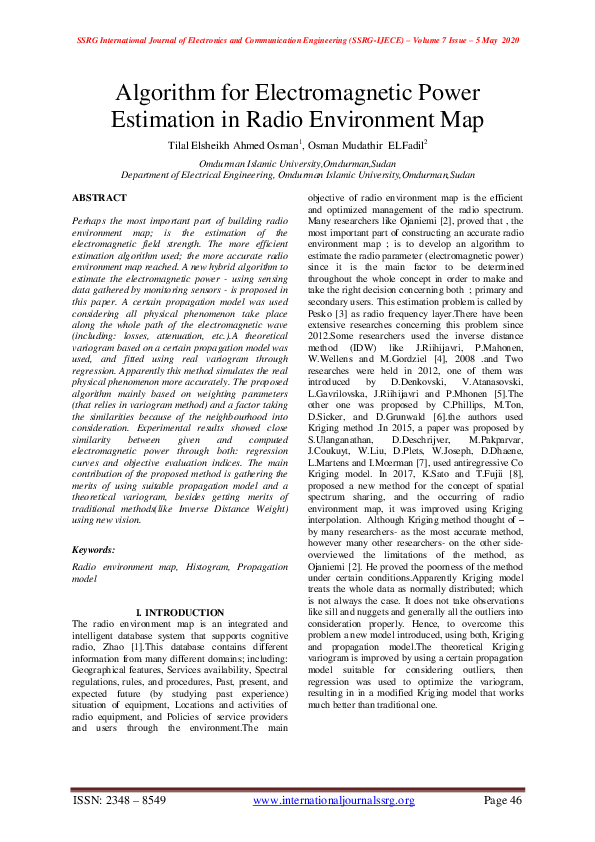 (PDF) Algorithm for Electromagnetic Power Estimation in Radio Environment Map