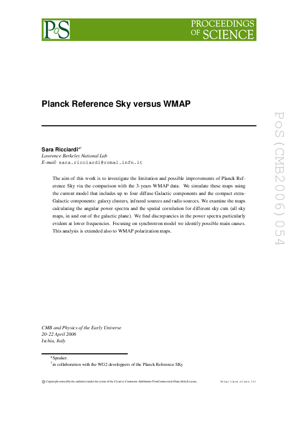 (PDF) Planck Reference Sky versus WMAP