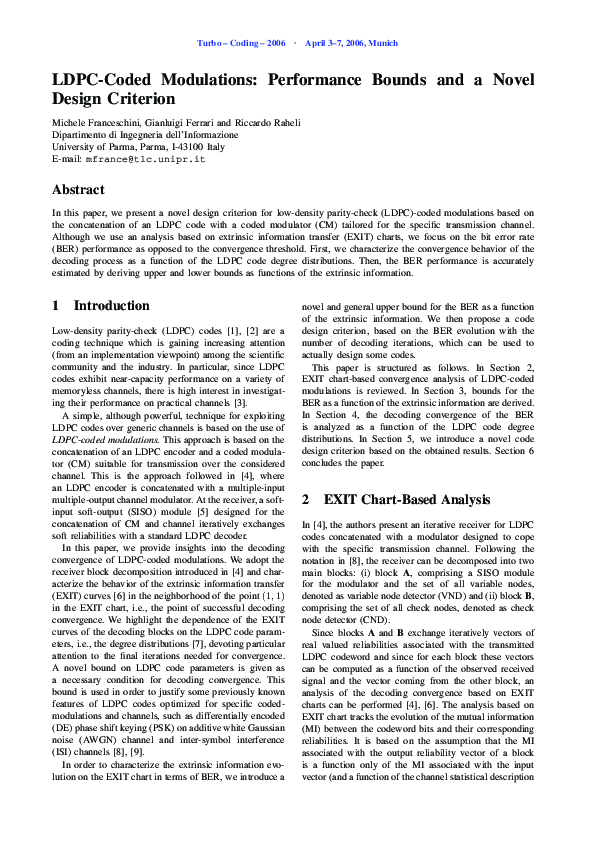 Pdf Ldpc Coded Modulations Performance Bounds And A Novel Design