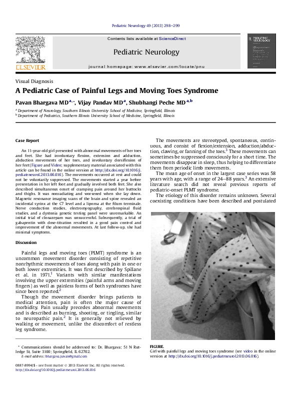 (PDF) A Pediatric Case of Painful Legs and Moving Toes Syndrome | Pavan ...