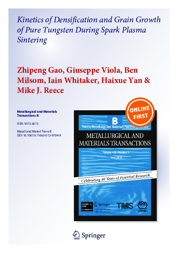 (PDF) Kinetics of Densification and Grain Growth of Pure Tungsten During Spark Plasma Sintering