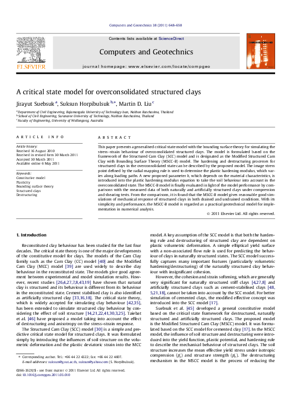 (PDF) A critical state model for overconsolidated structured clays