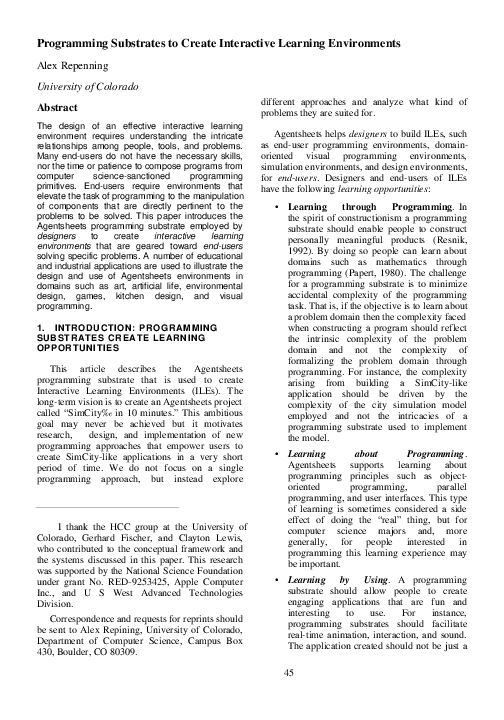 (PDF) Programming Substrates to Create Interactive Learning Environments