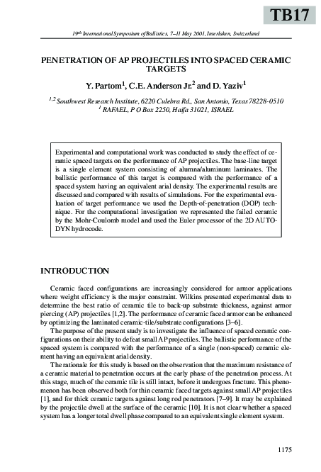 (PDF) Penetration of Ap Projectiles Into Spaced Ceramic Targets