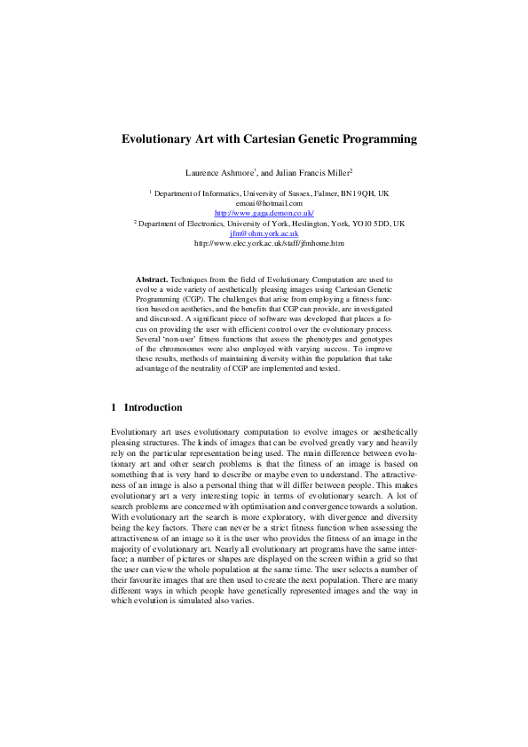 Pdf Evolutionary Art With Cartesian Genetic Programming Julian Miller
