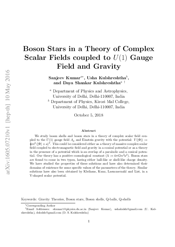 (PDF) Boson stars in a theory of complex scalar fields coupled to the U (1) gauge field and gravity