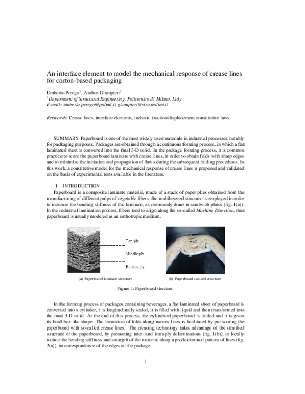(PDF) Modeling Mechanical Response of Crease Lines in Carton Packaging