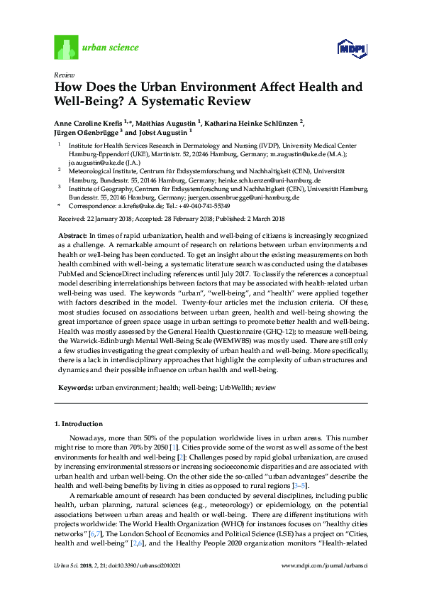 (PDF) How Does the Urban Environment Affect Health and Well-Being? A ...