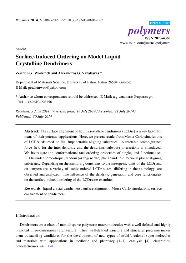 (PDF) Surface-Induced Ordering on Model Liquid Crystalline Dendrimers | Zerihun Workineh ...