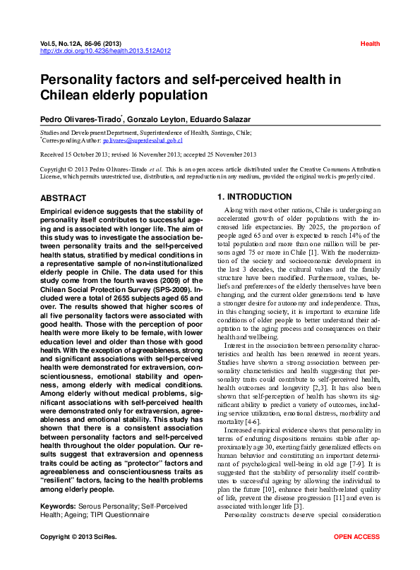 (PDF) Personality factors and self-perceived health in Chi-lean elderly ...