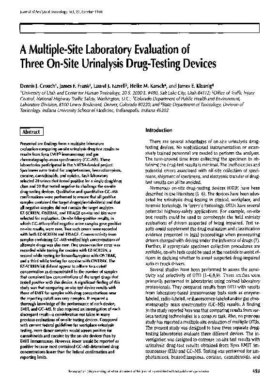(PDF) A Multiple-Site Laboratory Evaluation of Three On-Site Urinalysis ...