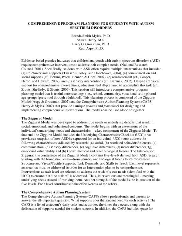 (PDF) Program Planning for Students with ASD