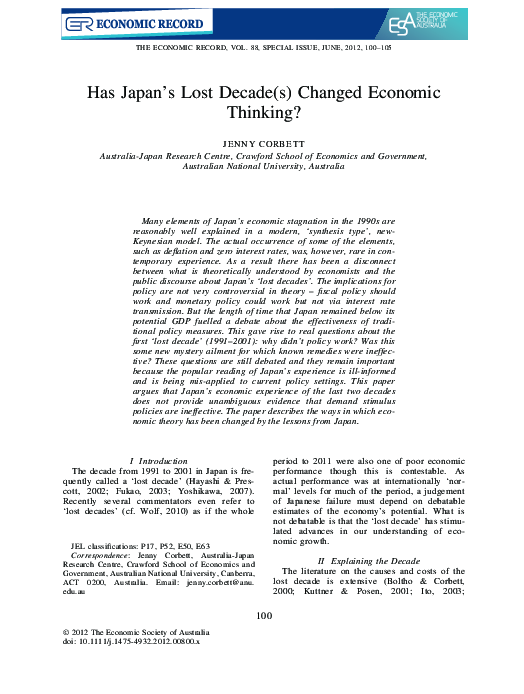(PDF) Has Japan’s Lost Decade(s) Changed Economic Thinking?