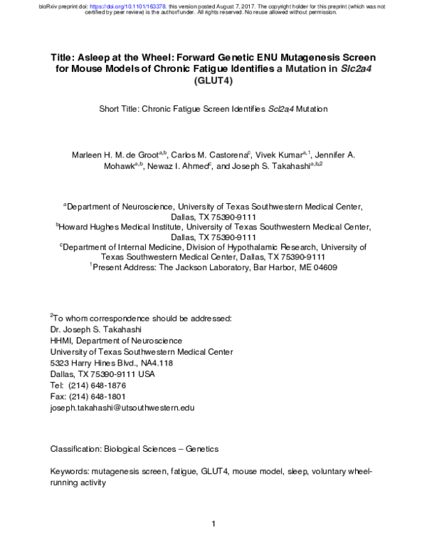 (PDF) Asleep at the Wheel: Forward Genetic ENU Mutagenesis Screen for ...