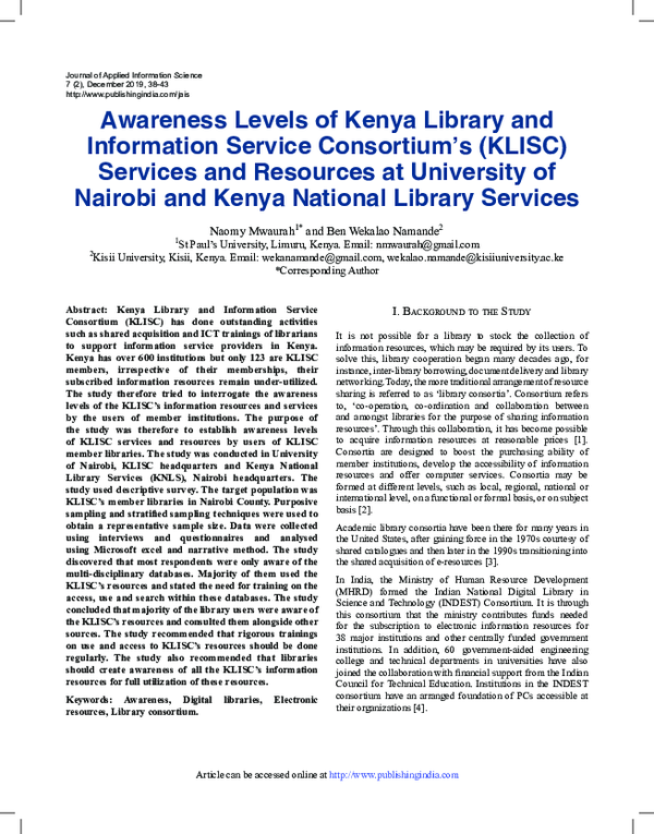(PDF) Awareness Levels of Kenya Library and Information Service ...