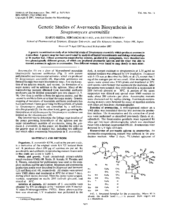 (PDF) Genetic studies of avermectin biosythesis in Streptomyces avermitilis