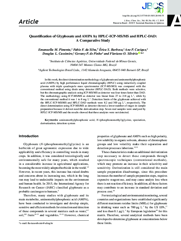 (PDF) Quantification of Glyphosate and AMPA by HPLC-ICP-MS/MS and HPLC ...