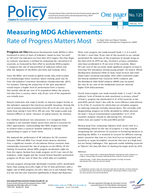 (PDF) Measuring MDG Achievements: Rate of Progress Matters Most