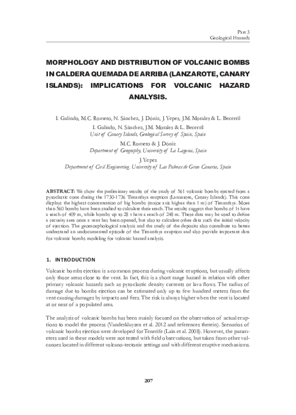 (PDF) Morphology and Distribution of Volcanic Bombs in Caldera Quemada De Arriba (Lanzarote ...