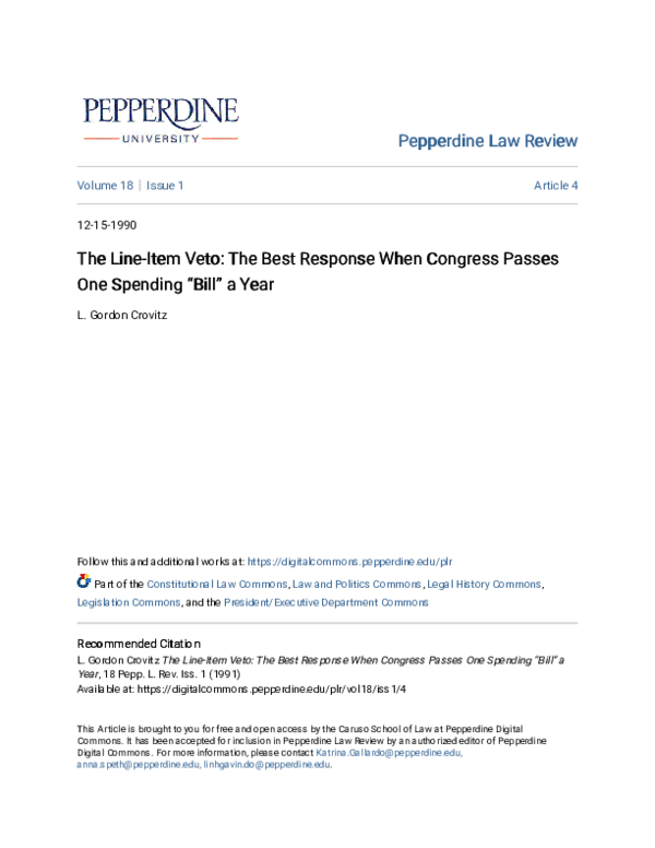 (PDF) The Line-Item Veto: The Best Response When Congress Passes One ...