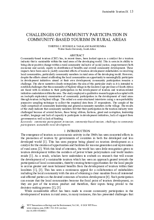 (PDF) Challenges of Community Participation in Community-Based Tourism ...