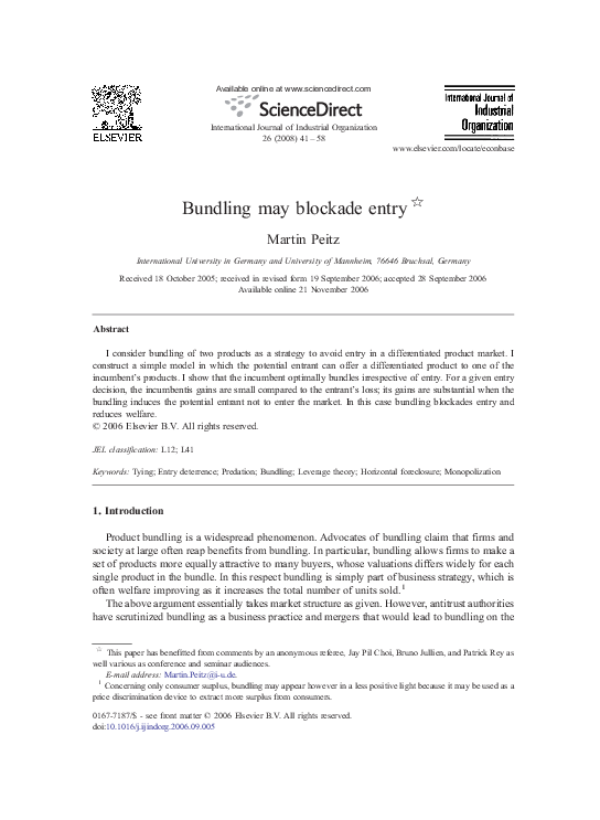 (PDF) Bundling may blockade entry