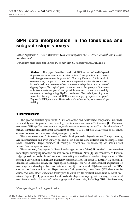 (PDF) GPR data interpretation in the landslides and subgrade slope surveys