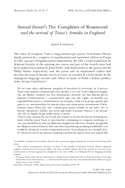 (PDF) Samuel Daniel's The Complaint of Rosamond and the arrival of ...