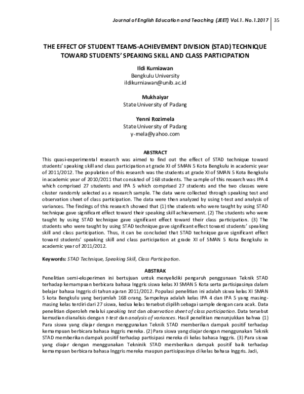 (PDF) The Effect of Student Teams-Achievement Division (Stad) Technique Toward Students ...