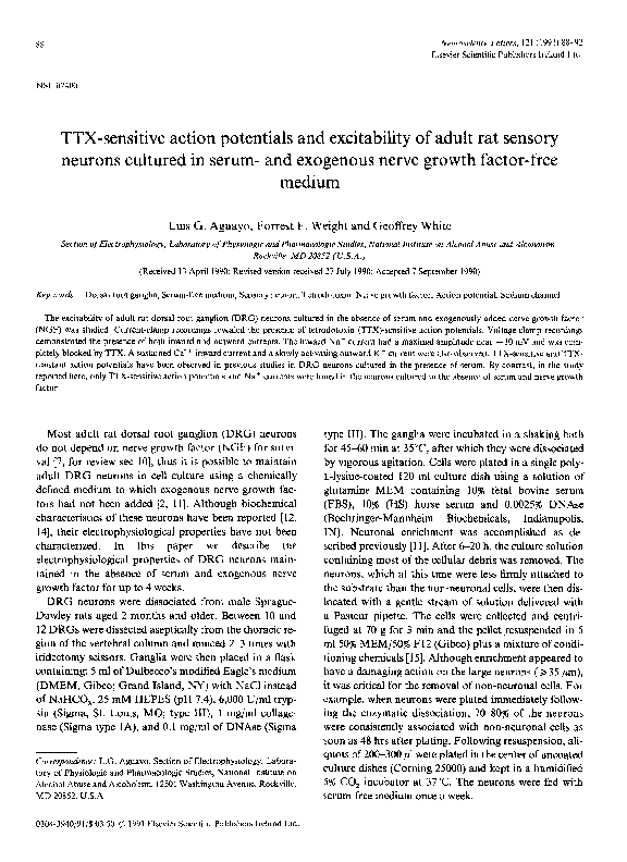 (PDF) TTX-sensitive action potentials and excitability of adult rat ...