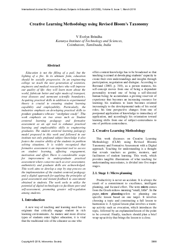 (PDF) Creative Learning Methodology using Revised Bloom’s Taxonomy