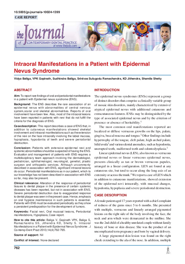 (PDF) Intraoral Manifestations in a Patient with Epidermal Nevus Syndrome