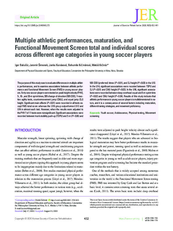 (PDF) Multiple athletic performances, maturation, and Functional ...